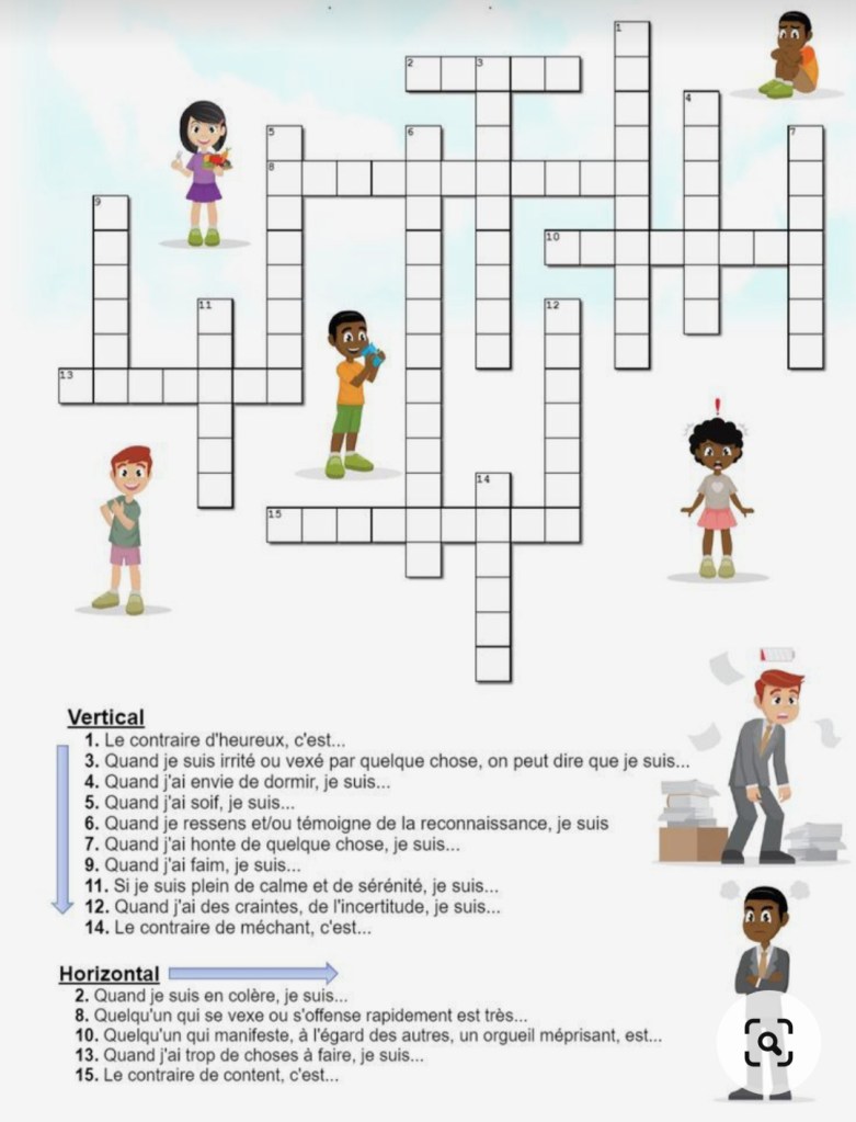 Outils EMOTIONS 6: JEUX DE LETTRES: mots croisés, mots mêlés, petit bac ...