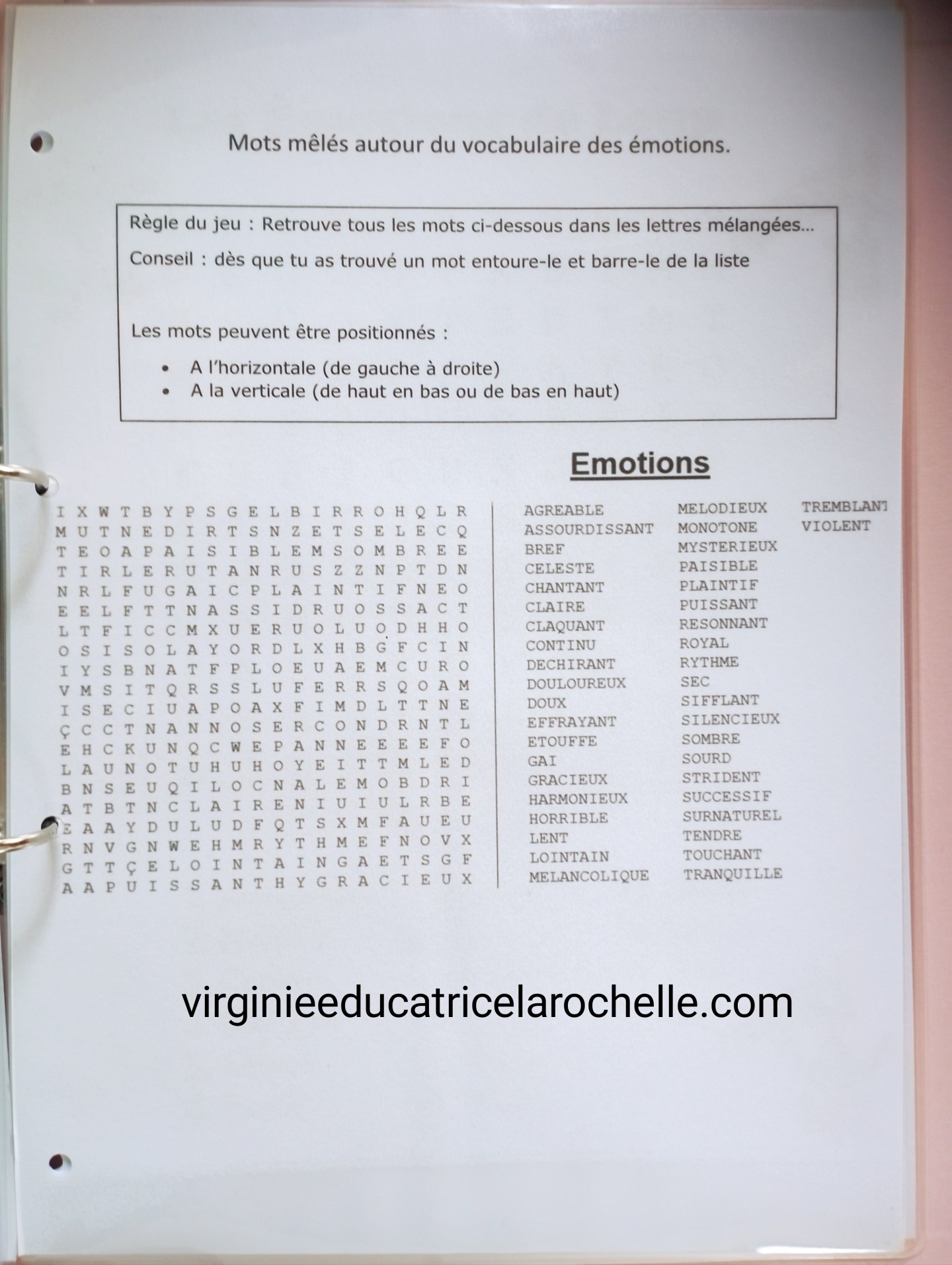 Outils EMOTIONS 6: JEUX DE LETTRES: mots croisés, mots mêlés, petit bac ...